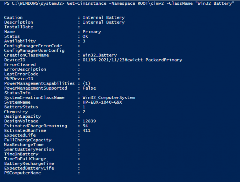 Gathering Battery Information via PowerShell & WMI – GARYTOWN ConfigMgr Blog