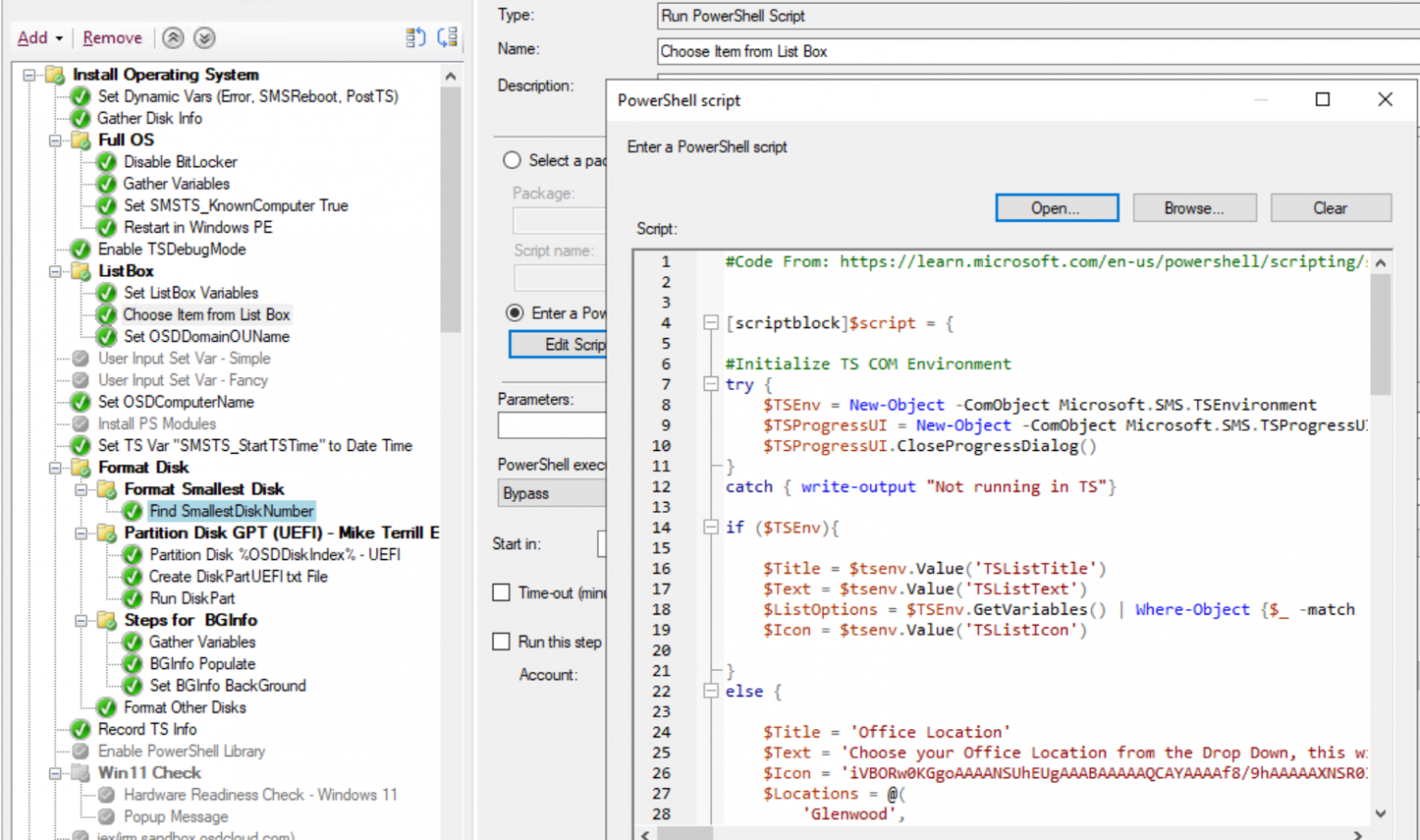 Task Sequence – Gather User Input – List Drop Down – PowerShell – GARYTOWN ConfigMgr Blog